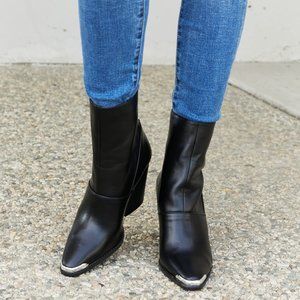 Qupid | Shoes | Qupid Shiny Silver Toe Detail Faux Leather Booties ...